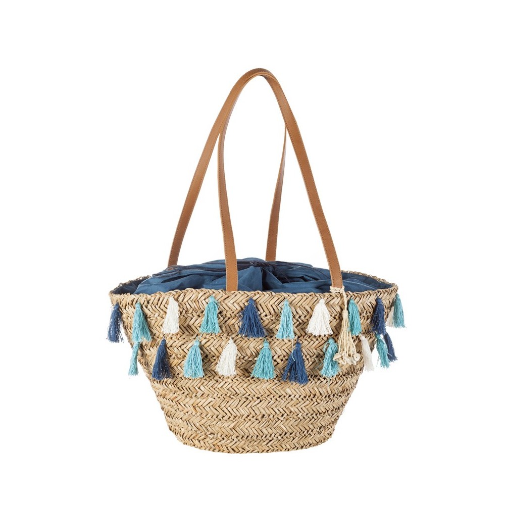 BEACH BASKET WITH POMPONS