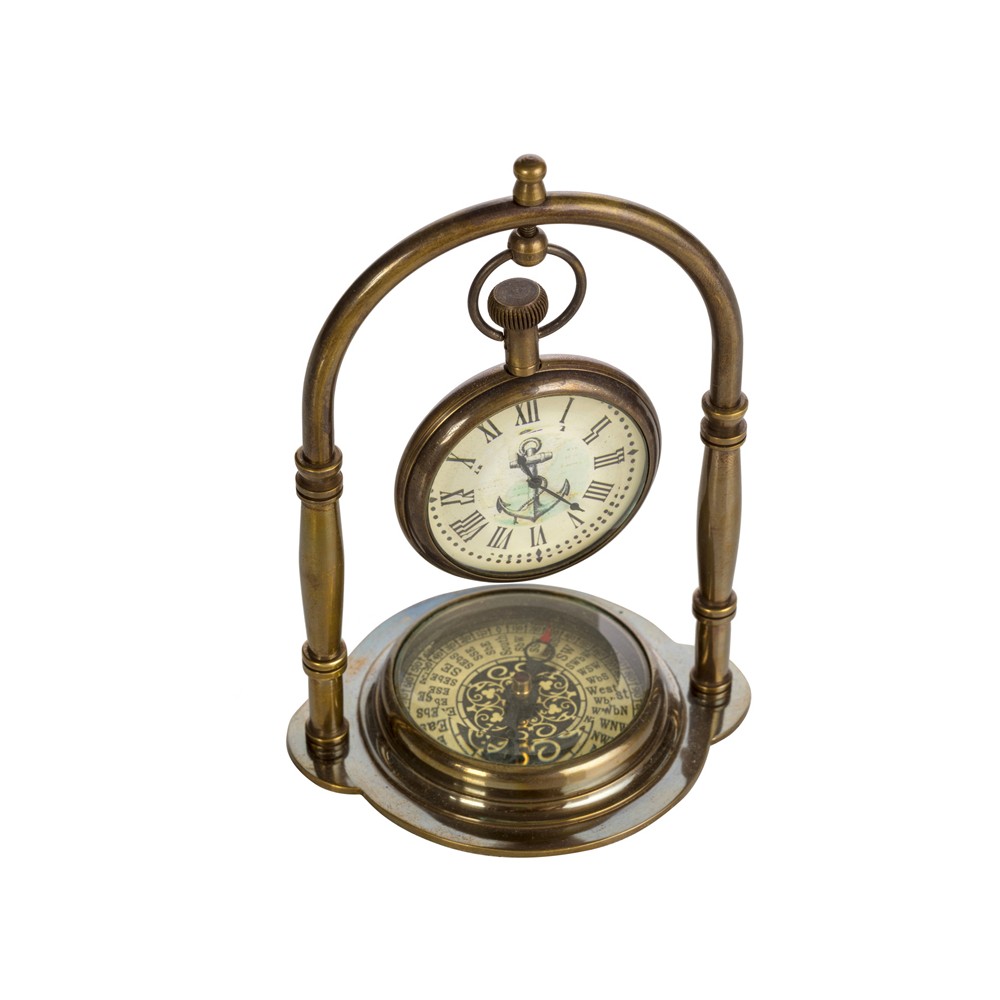 NAUTICAL BRASS CLOCK AND COMPASS "ANCHOR"