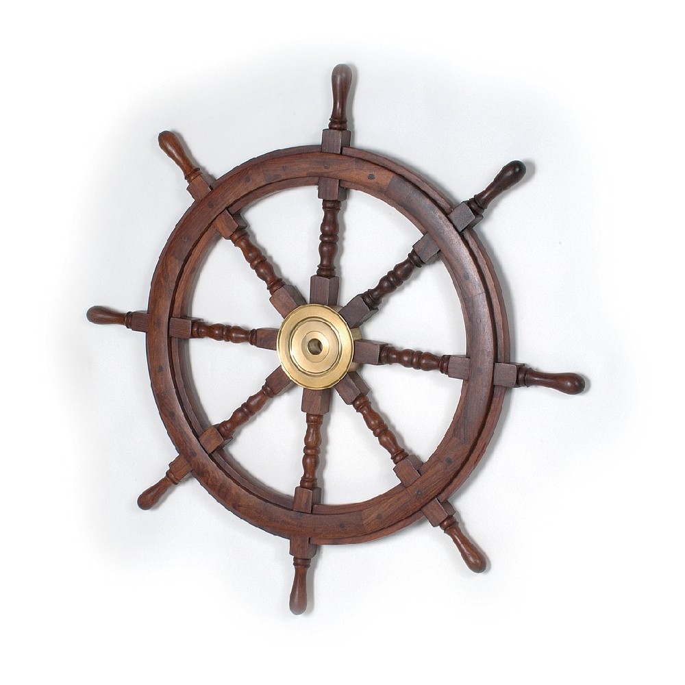 RUEDA DE TIMÓN MADERA Y LATÓN - Diámetro 93 cm
