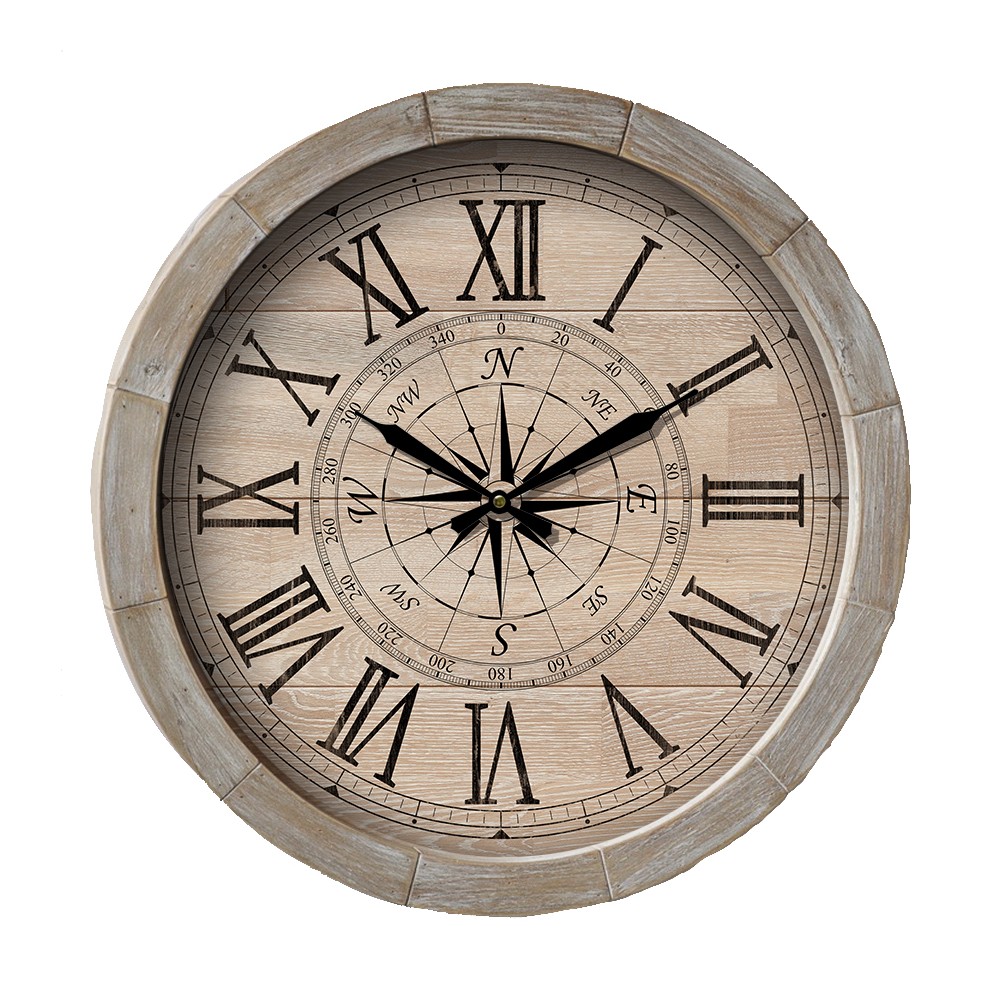 HORLOGE MURALE EN BOIS "ROSE DES VENTS"