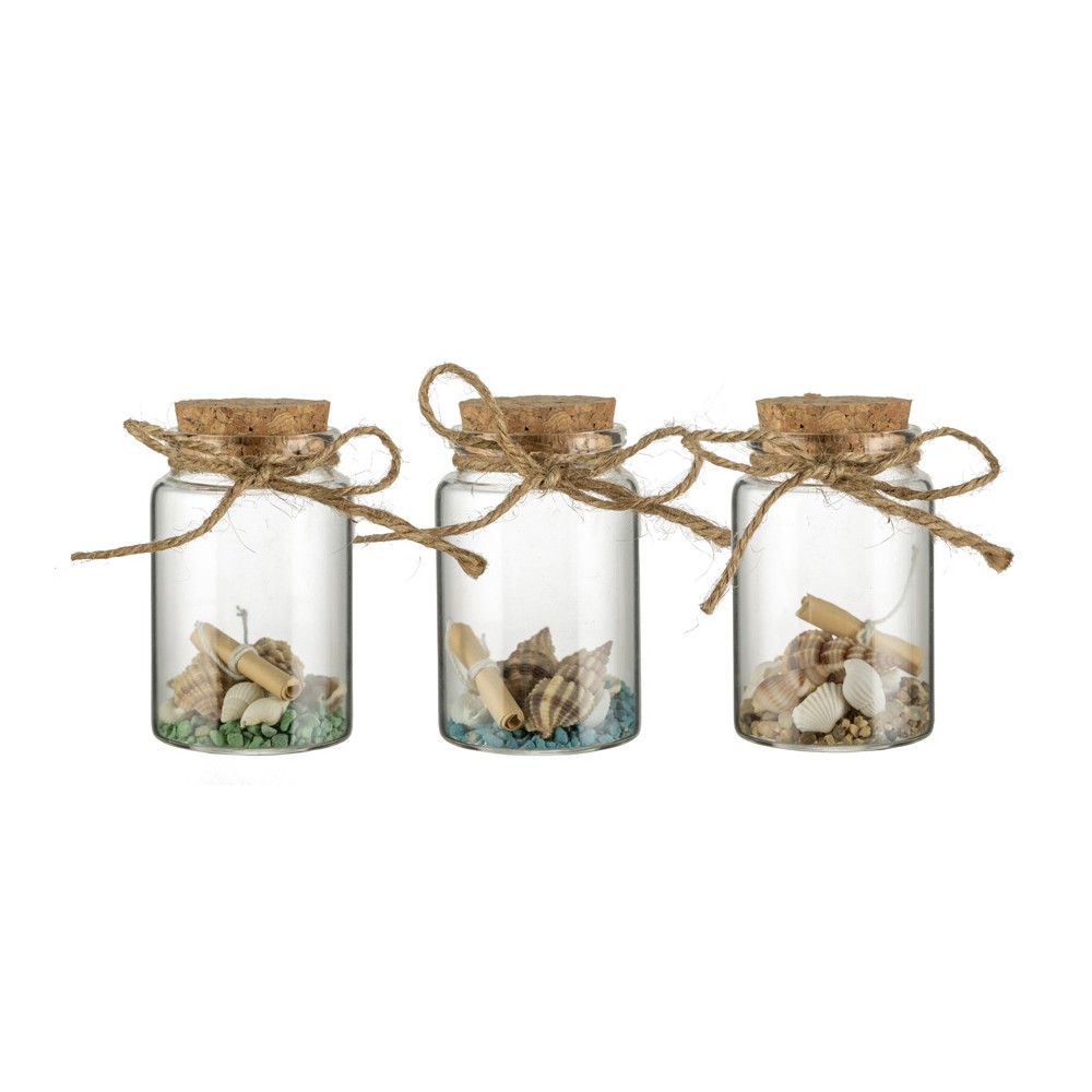 BOTTLE WITH SCROLL, SEA SHELLS AND SAND