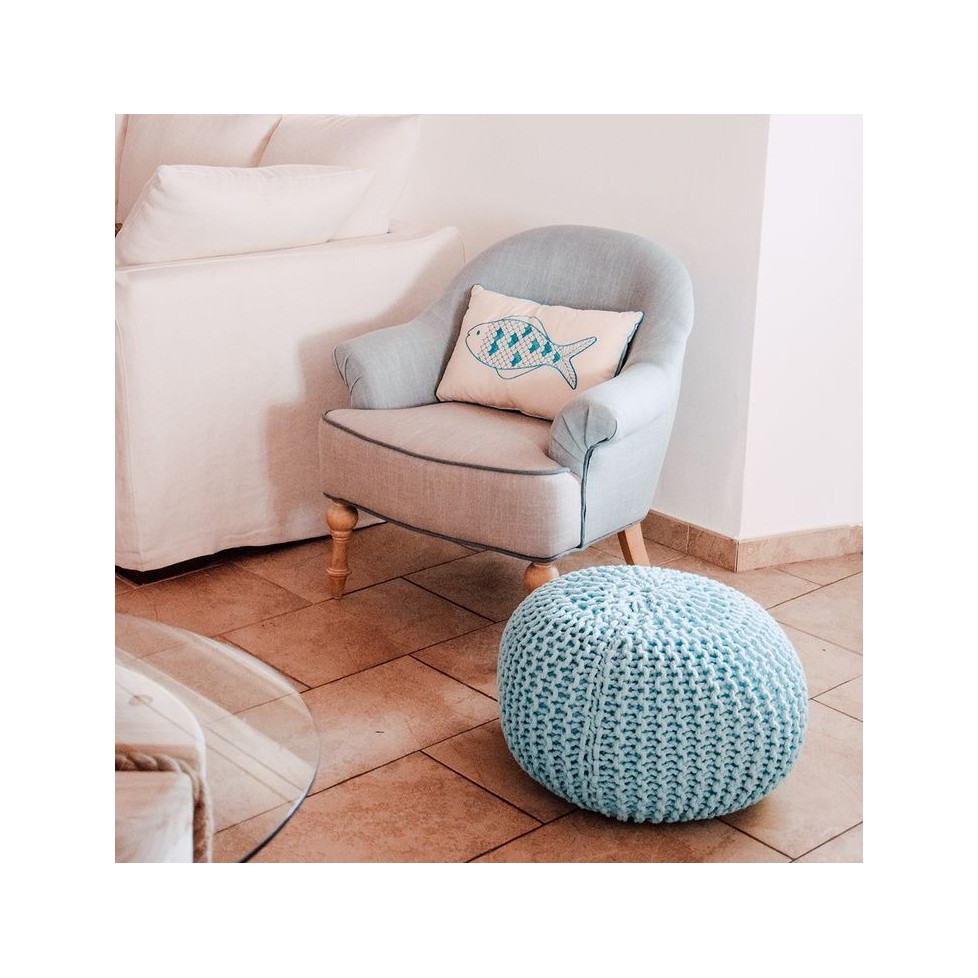 BLUE NAUTICAL POUF