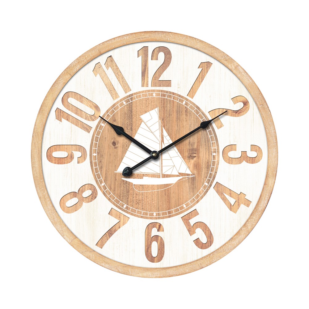 NAUTICAL WALL CLOCK IN WOOD "SAILBOAT" 58 cm
