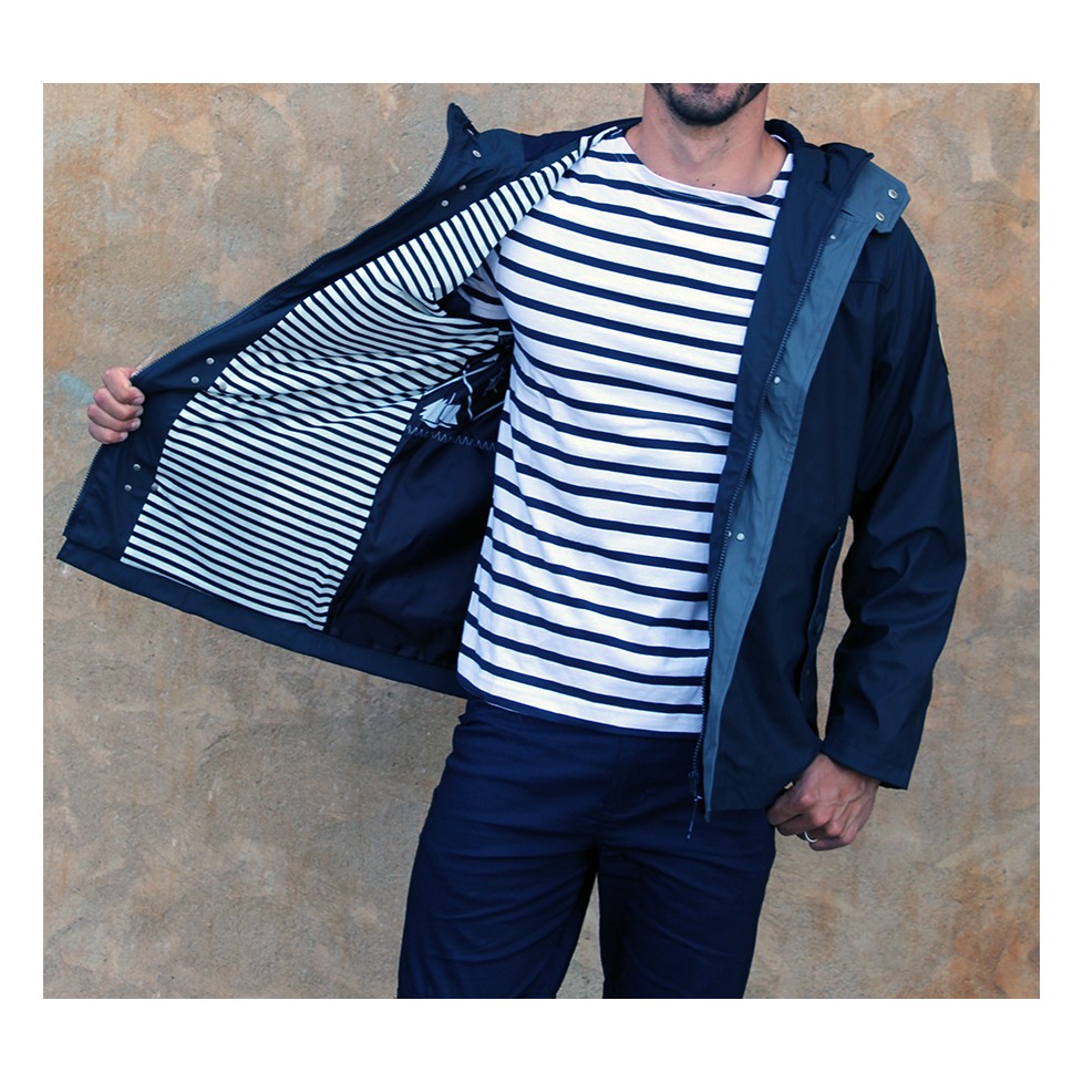 "ASENSIO" NAVY BLUE NAUTICAL RAINCOAT
