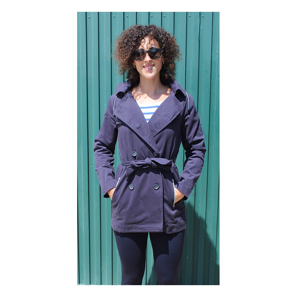 "MARLEN" TRENCH GABARDINE BLEU MARIN FEMME