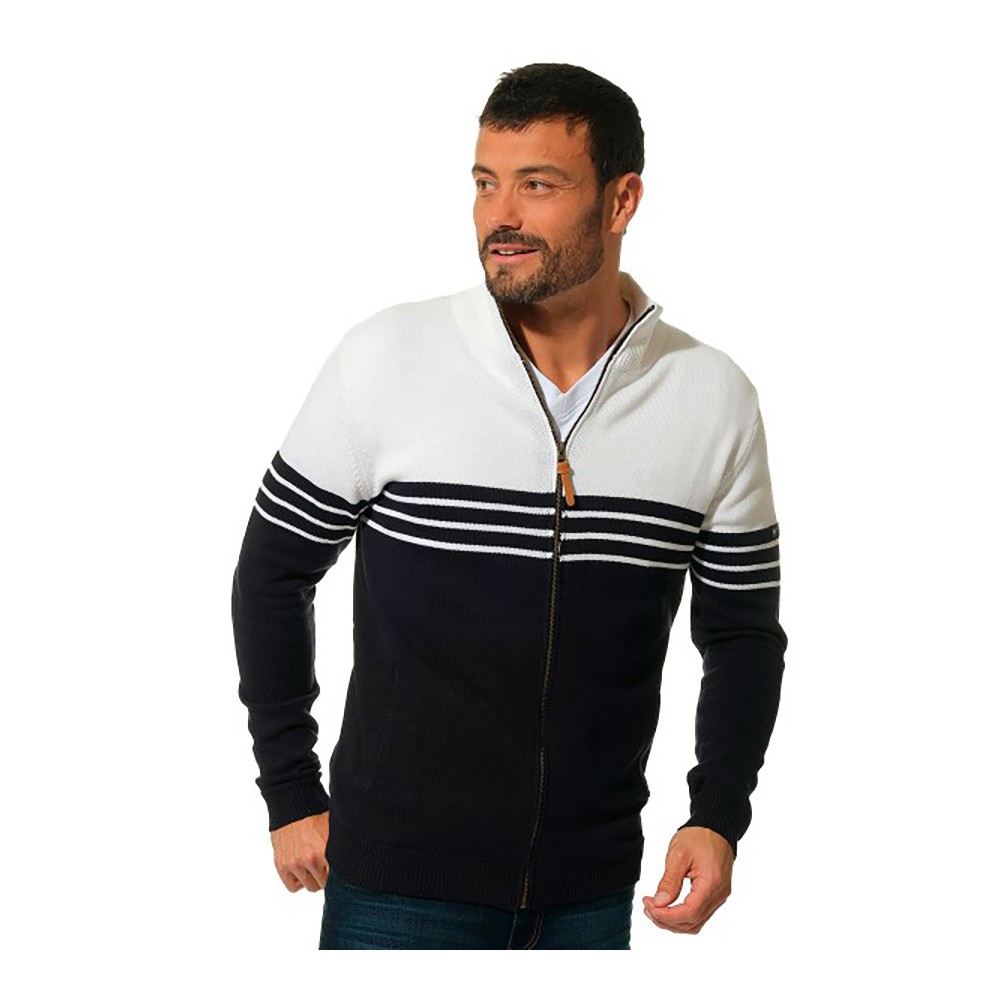 "RANDAL" MEN'S NAVY BLUE AND WHITE CARDIGAN JUMPER