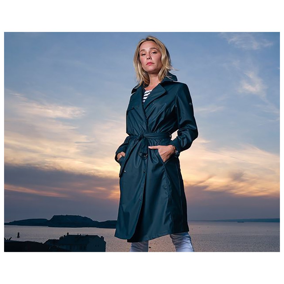 "GRACCE" CIRÉ POUR FEMME TRENCH LONG BLEU MARIN