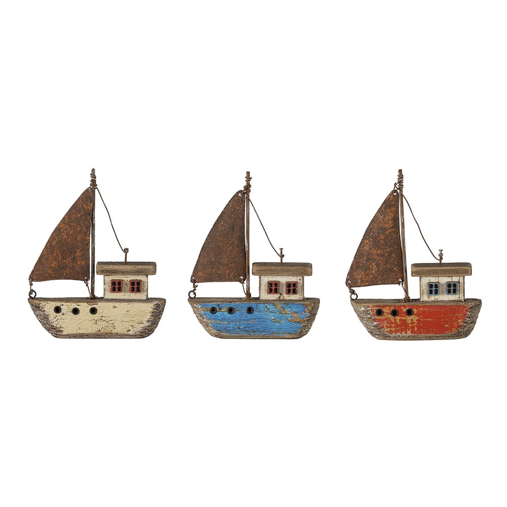 3 RUSTIC SAILING BOAT IN WOOD