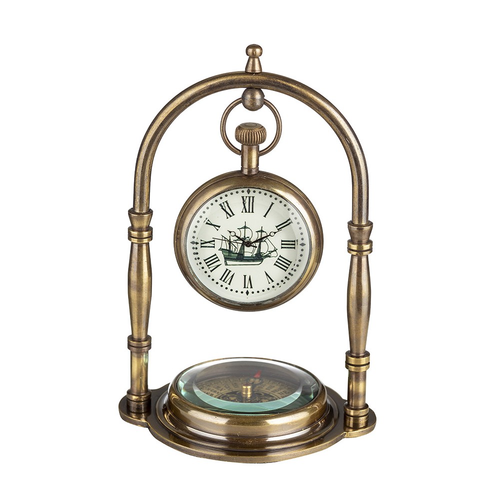 NAUTICAL BRASS CLOCK AND COMPASS "GALLEON"