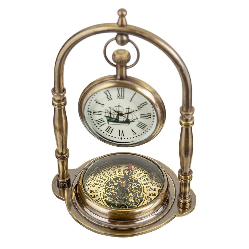 NAUTICAL BRASS CLOCK AND COMPASS "GALLEON"