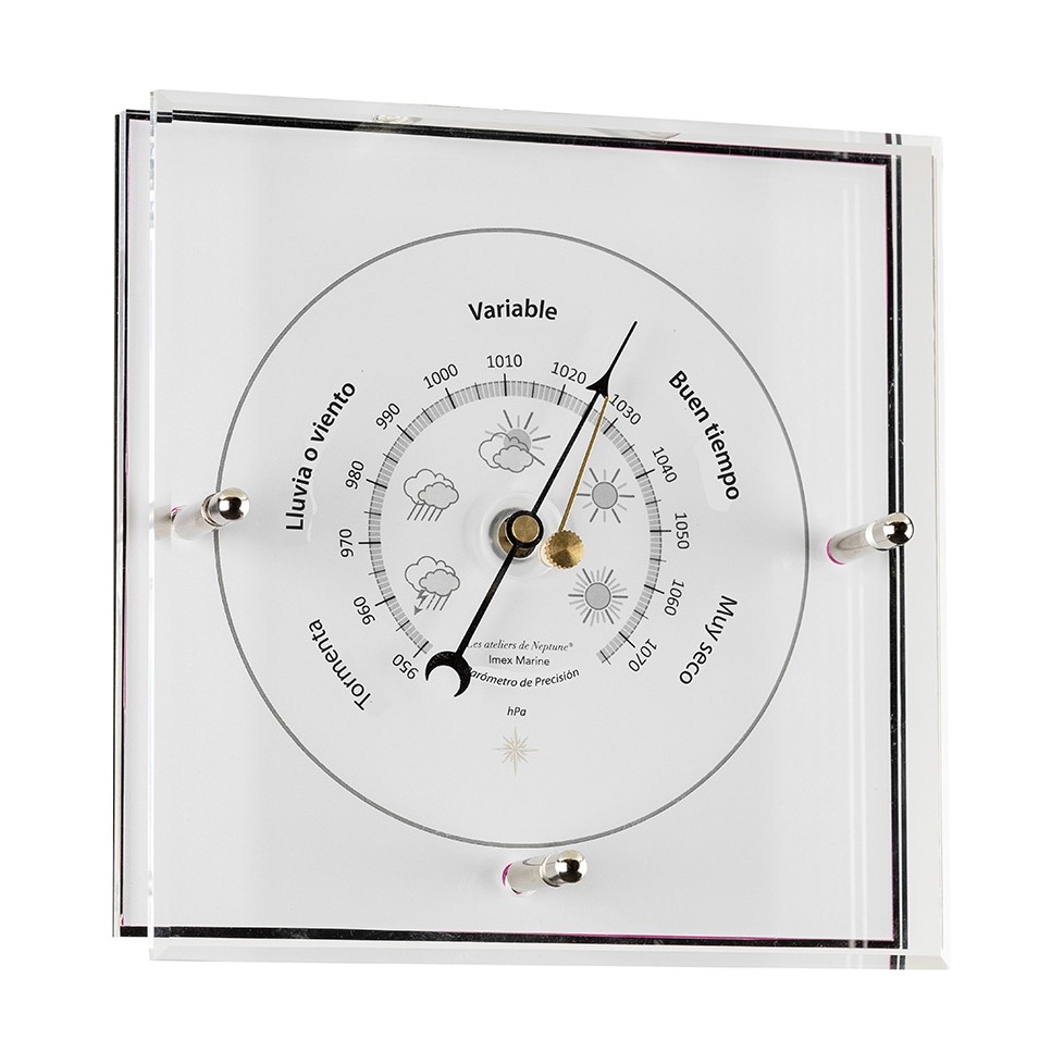 IMEX MARINE DESKTOP BAROMETER ON CLEAR ACRYLIC FRAME