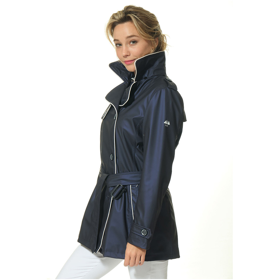 "MEGG MET" WOMEN'S METALLIC BLUE TRENCH COAT WITH HOOD