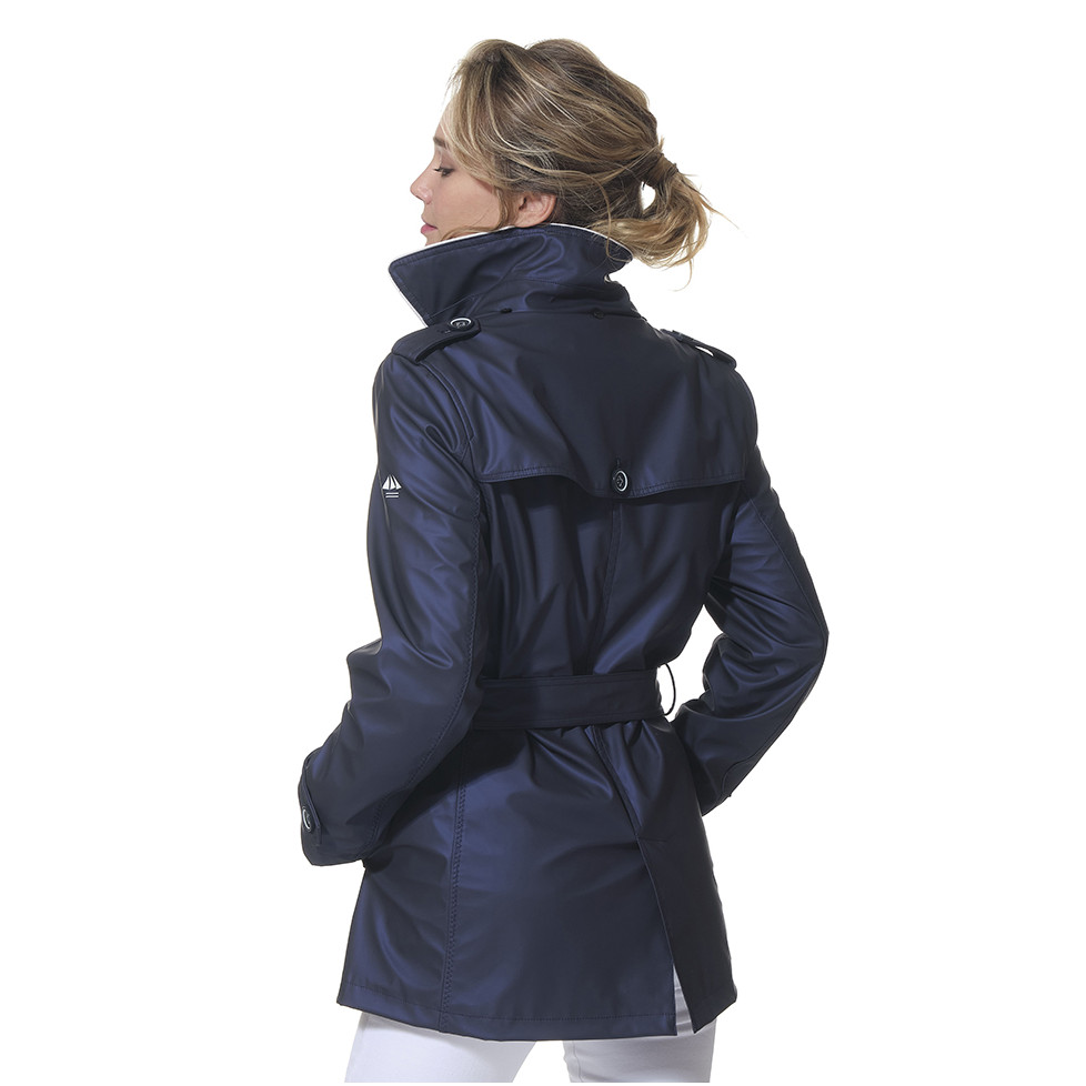 "MEGG MET" WOMEN'S METALLIC BLUE TRENCH COAT WITH HOOD