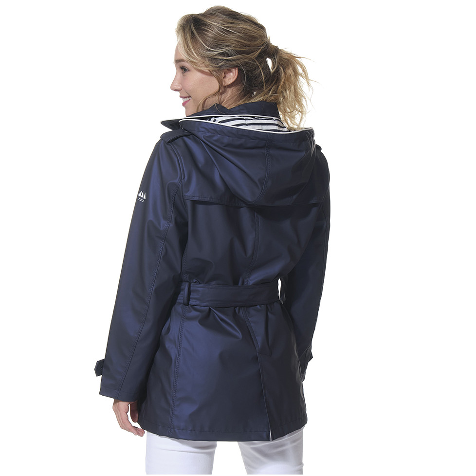 "MEGG MET" WOMEN'S METALLIC BLUE TRENCH COAT WITH HOOD