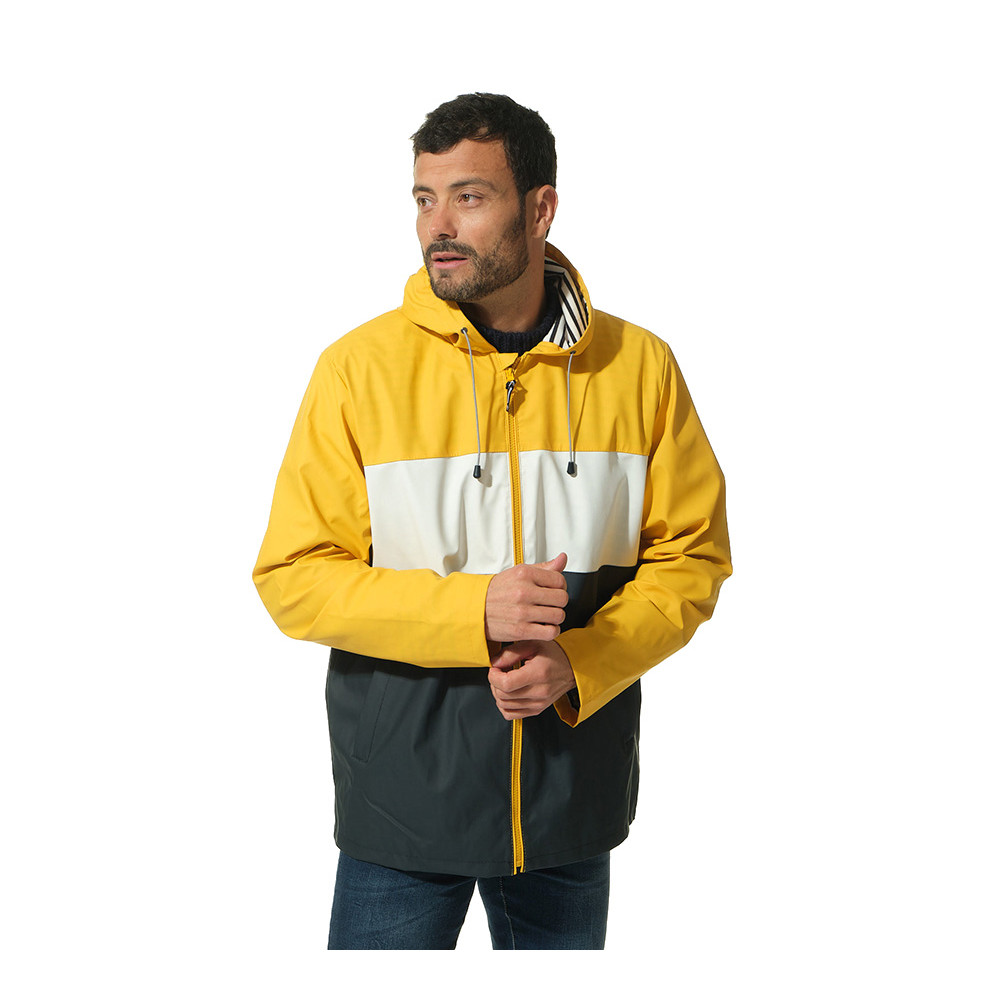 "POTCH" NAUTICAL YELLOW, WHITE AND NAVY BLUE RAINCOAT